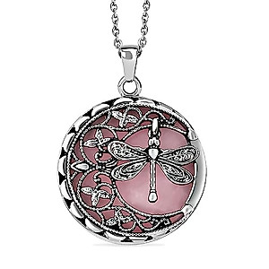 Shop LC Dragonfly Necklace - Dragonfly Jewelry Gifts for Women - Rose Quartz Healing Gemstone Pendant Necklace - 20" Necklace Length
