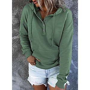 Dokotoo Fashion Winter Hoodies & Sweatshirts Drawstring Long Sleeve Front Button Collar Hooded Pullovers with Pockets for Women Loose Fit Casual Shirt Tops Fall Clothes for Women 2024 Large Green
