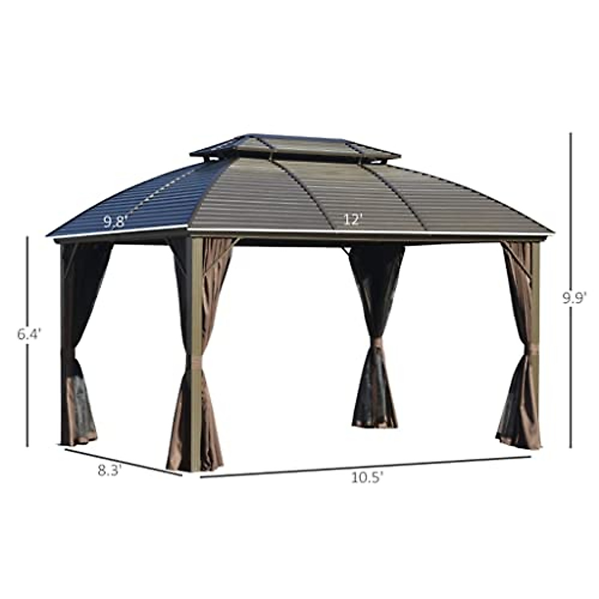 ZZBJ 10x12 Hardtop Gazebo with Aluminum Frame, Metal Roof Gazebo Canopy with Curtains and Netting for Gardens, Patios