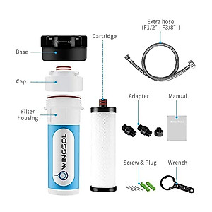 Wingsol Under Sink Water Filter, NSF/ANSI 53&42, Life Indicator, Reduce 99.99% Lead, PFAS, PFOA/PFOS, Odor, Sediment, Chlorine, Increase Water pH, 8K Gallons, Quick Change, Fit Well Water, USA Tech