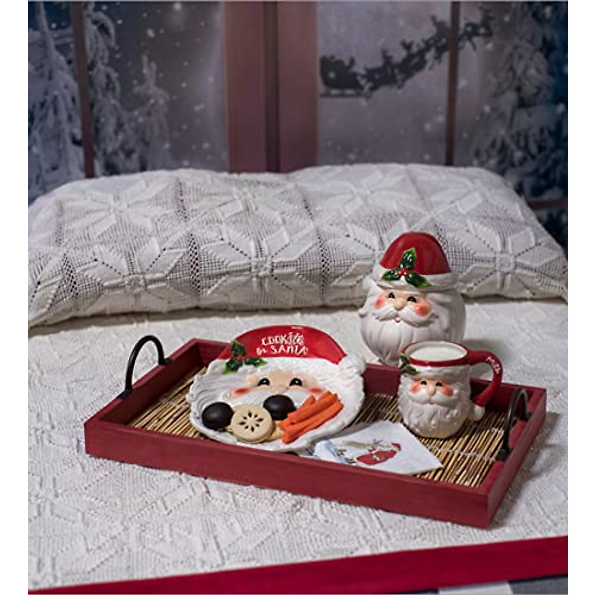 Boston International Holiday Ceramic Serving Plate, 9 x 10-inches, Holly & Ivy Santa