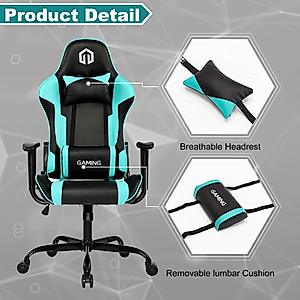 GOTMINSI Video Gaming Chair with Headrest and Lumbar Cushion Adjustable Desk Chair for Office and Study Room Computer Racing Chair with Ergonomic High Backrest (BK/Mint)
