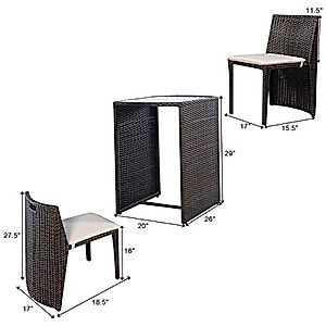 Giantex 3 PCS Cushioned Outdoor Wicker Patio Set Convention Bistro Set Garden Lawn Space Saving Conversation Set Sofa Furniture No Assembly (Brown)