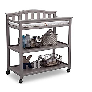 Delta Children Bell Top Changing Table with Wheels and Changing Pad, Greenguard Gold Certified, Grey, 1 Count (Pack of 1)