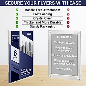 Acrylic Sign Holder with Hook and Loop Adhesive, 8.5 x 11 inches - Portrait or 11 x 8.5 inches - Landscape, Clear Wall Mount Frame, Perfect for home, office, store, restaurant (6 Pack)