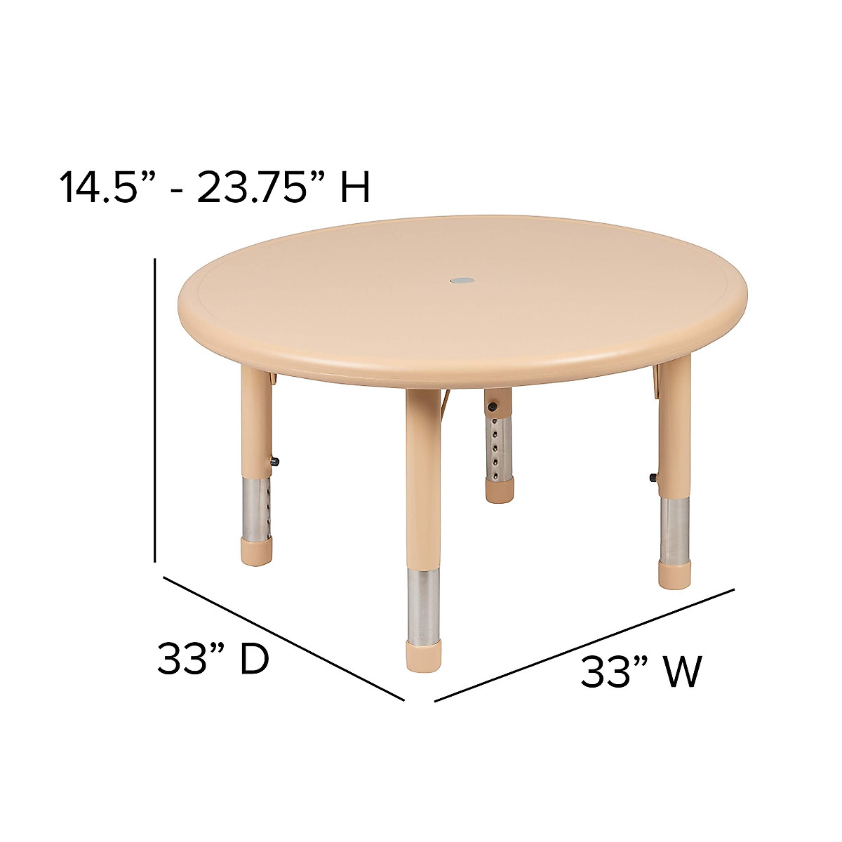 Flash Furniture 33" Round Natural Plastic Height Adjustable Activity Table
