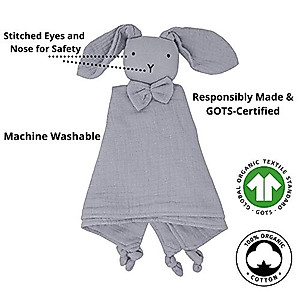 Grace & Graham Organic Muslin Cotton Bunny Lovey Blanket - Security Blankets for Babies - Ultra Soft & Breathable - Loveys for Babies - Unisex (Gray)