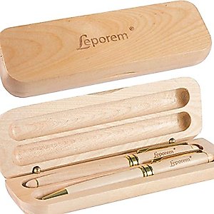 Ballpoint Pens - Handcrafted Twist to Open Wooden Ball Pen and Luxurious Smooth Writing Classic Executive Business Elegant Signature Gel Pen with Cap, Set of 2 in Luxury Wooden Gift Box by Leporem