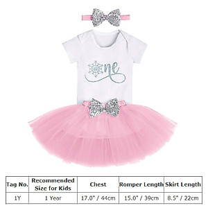 1st Birthday Snowflake Outfit Baby Girl Pink Silver Snow Flake One First Birthday Outfit Cake Smash Tutu for Photo Shoot Romper Skirt Headband Princess 1 Year Old Winter Theme Birthday Party Supplies
