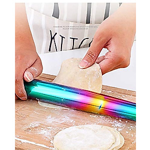 Meisha Stainless Steel Rolling Pin Rainbow Metal Non Stick Dough Roller for Baking Pizza Pastry Dough, Pie Crust & Cookie - Kitchen Cuisine Utensil Smooth Tools - 13 Inches