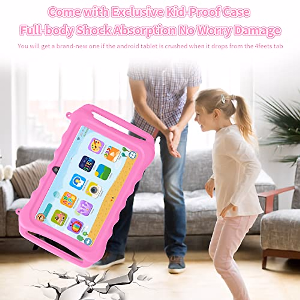 7inch Tablet for Kids Android 11 Tablets 3GB 32GB Parental Control Children Learning Toddler Tablet Shockproof Kickstand Case, GMS Certified, Google Tableta YouTube Netflix (Pink)