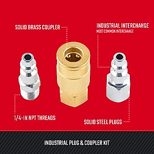 CRAFTSMAN 1/4-in NPT Universal Coupler/Plug Kit, 3-Piece, Industrial Interchange, Steel and Brass Construction