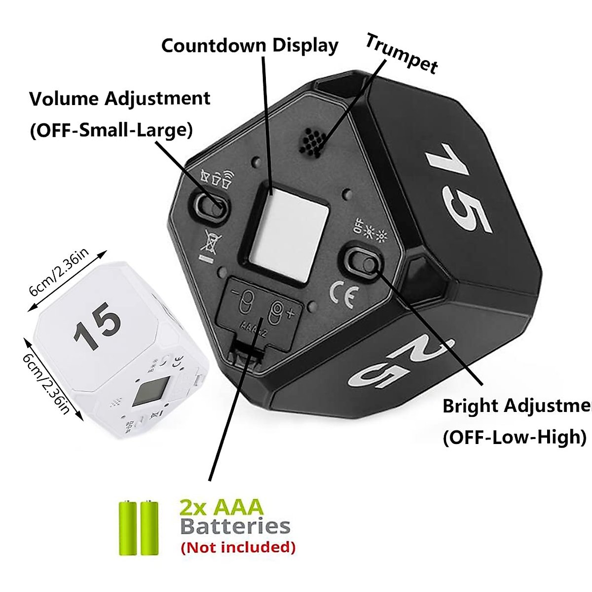 Hoshen Gravity Sensor Cube Timer, 5-15-25-45 Minutes Time Management Countdown Reminder, Kitchen Baking Reminder, Original Box (Without Battery)，Black