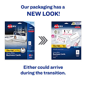 Avery Clean Edge Printable Business Cards with Sure Feed Technology, 2" x 3.5", Glossy White, 200 Blank Cards for Inkjet Printers (8859)