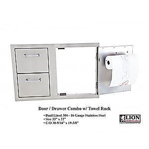 Lion Premium Grills 40-Inch Natural Gas Grill L90000 with Lion Door and Drawer Combo with Towel Rack and Lion Refrigerator Package Deal with 5 in 1 BBQ Tool Set