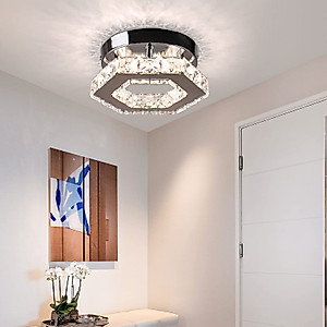 Cainjiazh Mini Chandelier LED Crystal Chandelier Lighting Flush Mount Ceiling Light Fixture Modern Ceiling Crystal Lamp for Hallway Bar Staircase Kitchen Bedroom (Multicolor)