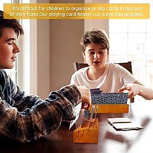 Card Deck Stand Set of 2, Playing Cards Holder for Kids Elder, Wood Holder Racks Tray for Organizing Cards on Game Bridge Card Holders Adults Card Deck for Kids Card Tables for Adults (orange)