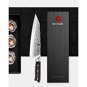 BRODARK Japanese Chef Knife, Damascus Chef Knife 8 inch with Japanese VG-10 Steel Core, Ultra-Sharp Professional Kitchen Knife, Handcrafted with Ebony Wood Handle, Holiday Gifts