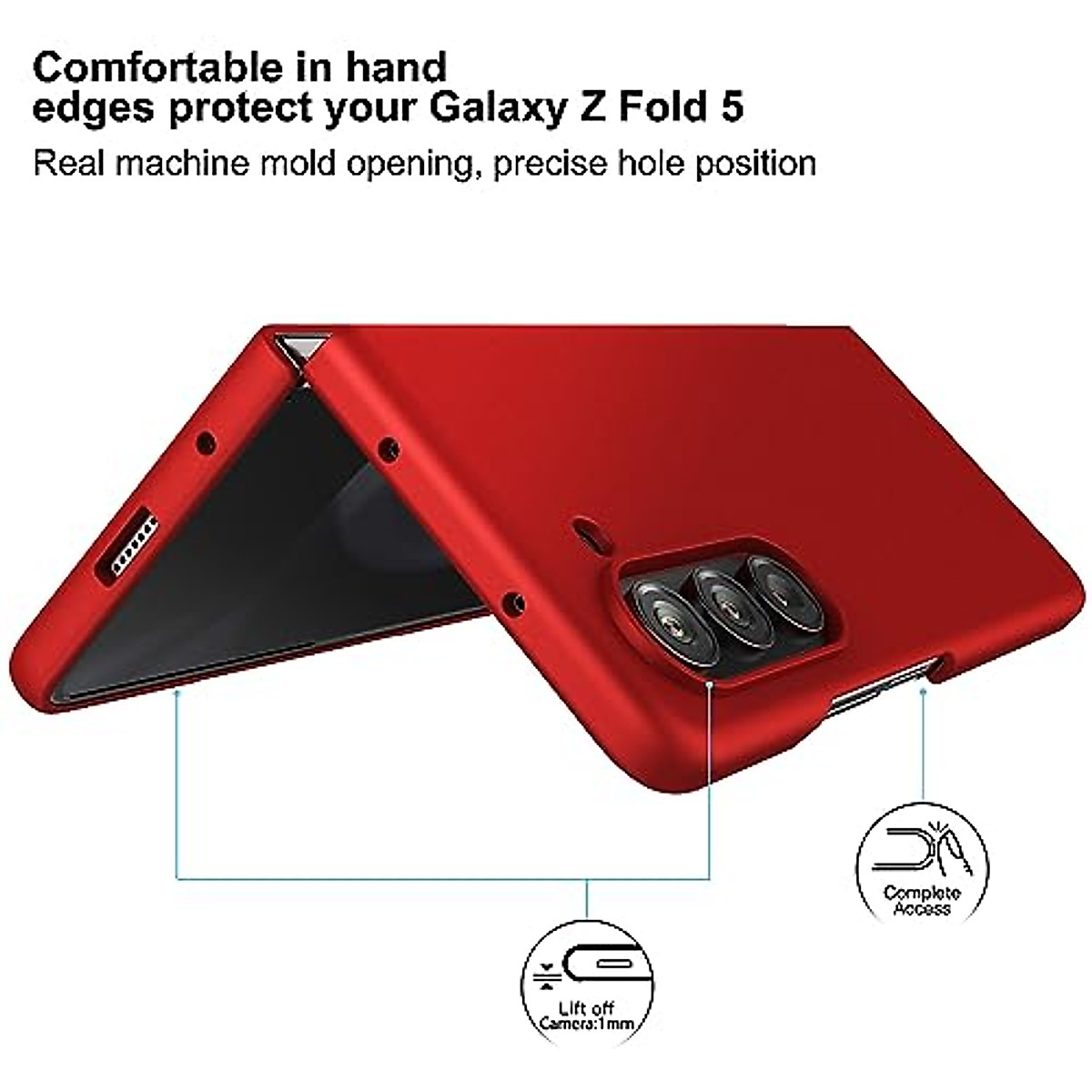 redluckstar Case for Samsung Galaxy Z Fold 5,Thin Slim Fit Matte PC with Non-Slip Built in Screen Protector Full-Body Protection Built in Screen Protection Phone Cover for Galaxy Z Fold 5 (Red)