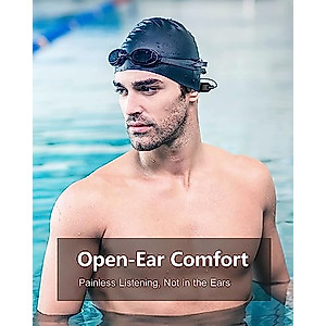 Bone Conduction Headphones Swimming, Built-in 32G Memory IP68 Waterproof Sports Headphones, Wireless Bluetooth 5.3 Open Ear Headphones with Earplug and Adjustment Straps for Swimming, Cycling, Running