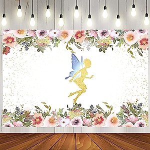 Floral Fairy Butterfly Photography Backdrops Girl Princess Wonderland Photo Background Spring Pink Gold Flower Princess Decor Happy Birthday Party Banner Baby Shower 71x44 inch Polyester Fabric