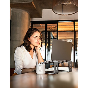 SOUNDANCE Laptop Stand, Aluminum Computer Riser, Ergonomic Laptops Elevator for Desk, Metal Holder Compatible with 10 to 15.6 Inches Notebook Computer, Grey