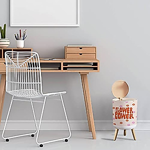 Small Trash Can with Lid Flower with Phrase Flower Power Hand Lettering in 70s Hippie Style 7 Liter Round Garbage Can Elasticity Press Cover Lid Wastebasket for Kitchen Bathroom Office 1.8 Gallon