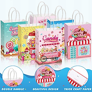 Sinload 24 Pcs Candy Sweet Land Goodie Bags with Handles Lollipop Gift Bags Candy Party Favors Bags Sweet Candy Treat Bags Candy Shop Theme Bags for School Birthday Wedding Baby Shower Party Decor