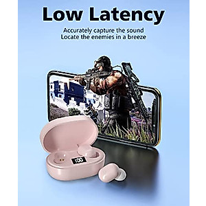 Wireless Earbuds, Bluetooth Earphones Stereo HiFi Sound Noise Cancelling with Built-in Microphone, True Wireless Headphones In-Ear Earbuds for Sports and Work, Compatible with iPhone, Android- Pink