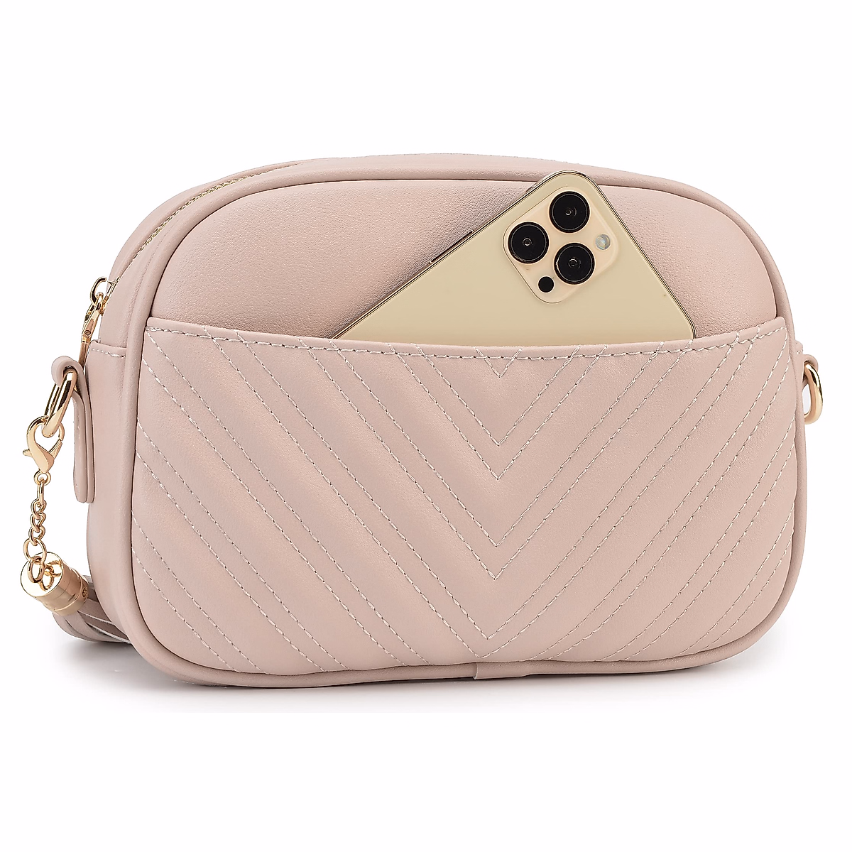 lola mae Quilted Crossbody Bag, Trendy Design Shoulder Purse (Blush light)