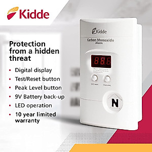 Kidde Carbon Monoxide Detector, Plug In Wall with 9-Volt Battery Backup, Digital LED Display, 2 Pack