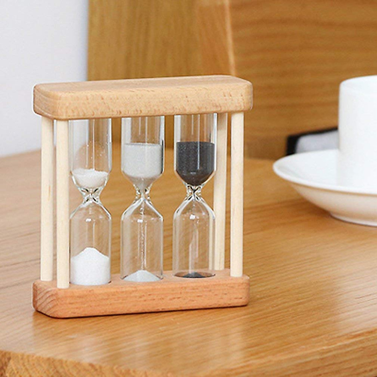 Banghotfire 1/3/5 Minute Wooden Sand Glass Hourglass Timer Clock Home Decor Gift Black White