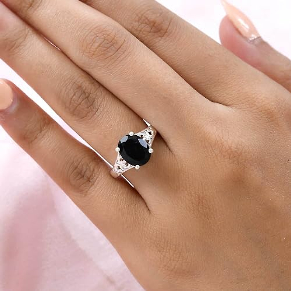 Shop LC Black Tourmaline Ring 925 Sterling Silver Split Shank Statement Jewelry Engagement Women Size 7 Ct 2.3 Birthday Gifts for Women