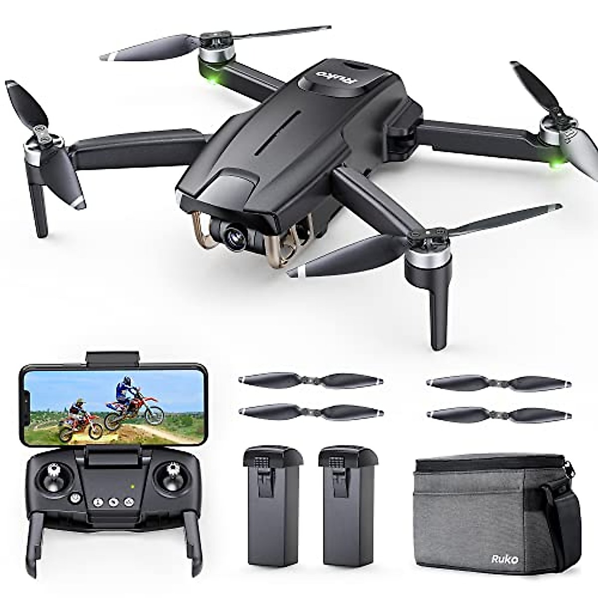 Ruko F11MINI Drones with Camera for Adults 4K, 2 Batteries 60 Min Flight Time, Foldable & Lightweight, 5GHz WiFi, GPS Auto Return, Follow Me, Waypoints, Points of Interest for Beginner