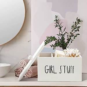 Tampon Holder for Bathroom Farmhouse Organizer for Bathroom Decorative Countertop Cosmetics Organizer Storage Box Wood Movable Partition Feminine Product Organizer with Lid for Tampon Storage