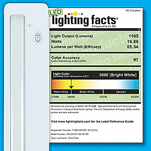 Enbrighten Premium 24in. LED Under Cabinet Light Fixture, Direct-Wire, 900 Lumens, 97 CRI, Color-Select, On/Off Switch, In-Wall Dimmer Compatible, 50,000 hr. LED Life, Steel Housing, White, 34290