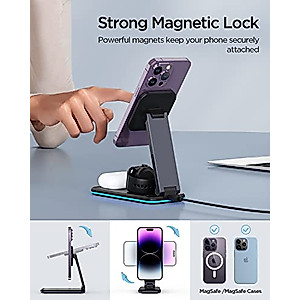 Mag-Safe Wireless Charger-Hohosb 3 in 1 Mag-Safe Charging Station,Magnetic Foldable Charging Stand for iPhone 14/13/12 Series,AirPods Pro/2/3,iWatch 8/7/6/SE/5/4/3/2-Black(18W Adapter Included)
