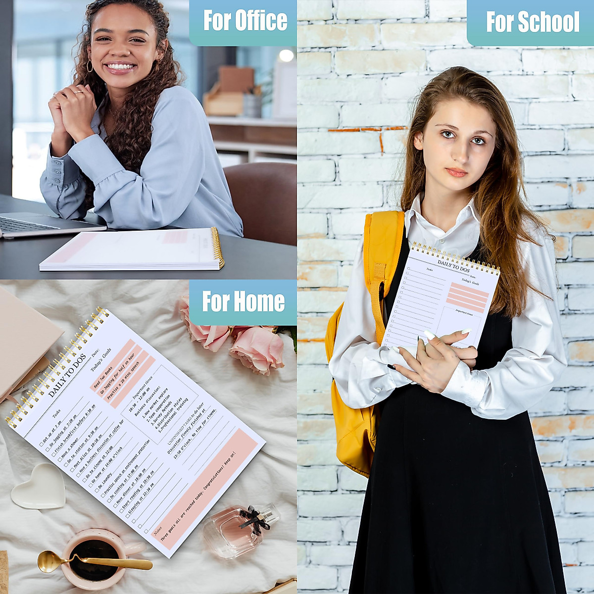 Daily to Do Notepads - Task Checklist planner, Time Management planner, To Do lists, Organizer with Today's Goals, Notes, 52 Undated Agenda Tear-off Sheets, 6.5 x 9.8 inches ( Pink )