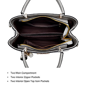 Satchel Purses and Handbags for Women, 3 Compartment Hand Bags with Charms, Pu Leather Ladies pocketbooks for women, Light Grey