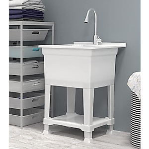 UTILITYSINKS USA-Made Plastic Freestanding 24 in x 24-Inch UtilityTub Heavy Duty Compact Utility Sink Ideal for Workshop, Laundry Room, Garage, Greenhouse, Pet Wash Station (White)