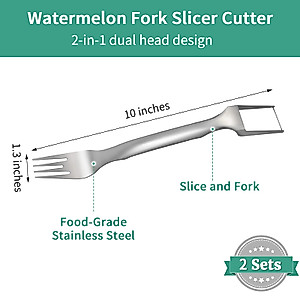 Aixoom 2PCS Watermelon Fork Cutter, 2-in-1 Stainless Steel Cutters, Dual Head Watermelon Slicer Knife, Kitchen Cutter Knife for Family