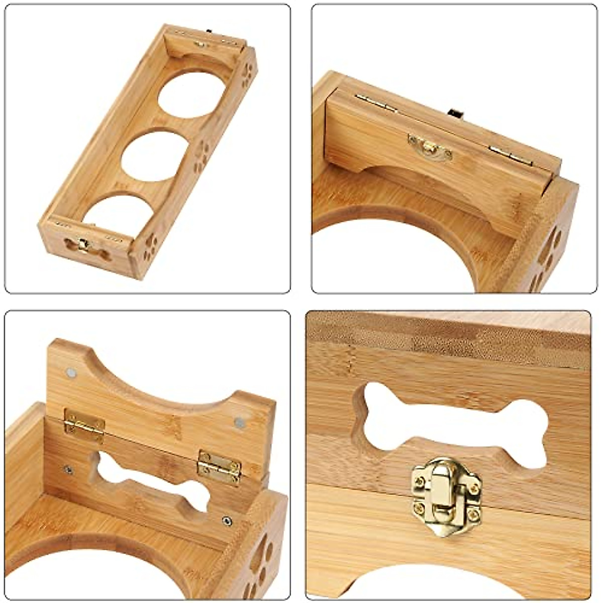 JAZUIHA Elevated Cat Bowls, Raised Cat Food Bowl Set Stainless Pet Dishes Feeder with Wooden Stand, Food and Water Bowl for Cat and Small Dog (Wood Color)