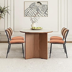 HOCEWI Rattan Dining Chairs Set of 2, Mid Century Modern Dining Chairs, Fabric Cane Dining Room Chairs (Orange, Fabric)