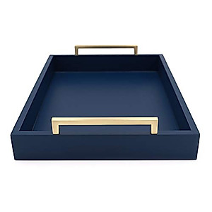 Montecito Home Decorative Coffee Table Tray - Ottoman Tray - Breakfast, Drinks, Liquor Serving Platter - from Farmhouse to Modern - Matte Finish - Champagne Gold Handles - Twilight Blue
