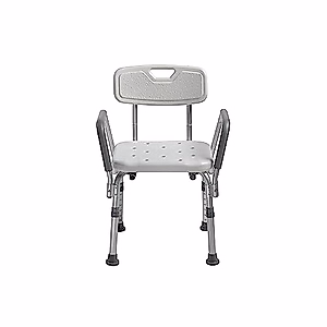Drive Medical 12445KD-1 Shower Chair with Back and Padded Arms, Adjustable Height Shower Stool with Nonslip Feet, Tub Chair, Shower Chair for Elderly, Bath Seat with Back, 350 LB Weight Cap, White