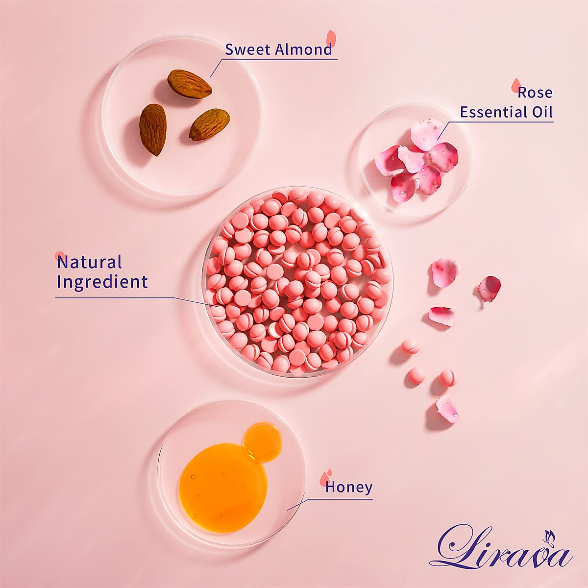 Lirava Hard Wax Beads for Hair Removal 2.5lb, Brazilian Wax beans (Coarse Body Hair Specific) for Full body, Bikini, Underarms, Back, Chest, At Home Waxing Beads Large Refill for Women Men