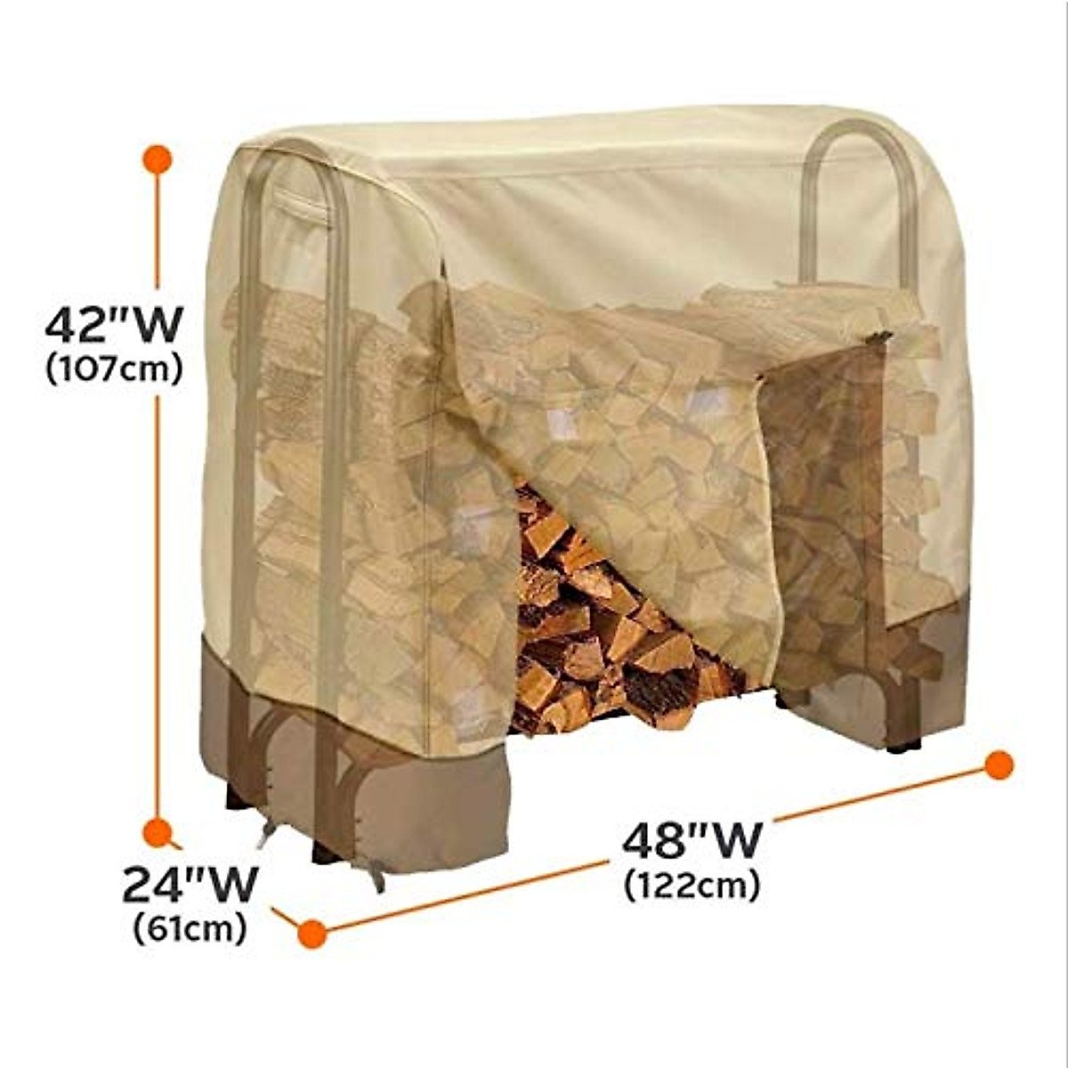 Greenf Firewood Rack Cover, Outdoor Log Rack Cover Waterproof, 420D Heavy Duty Firewood Rack Snow Protector with Durable Fabric Fits for 4 Seasons, L48xW26xH43 Inches (4 Feet)