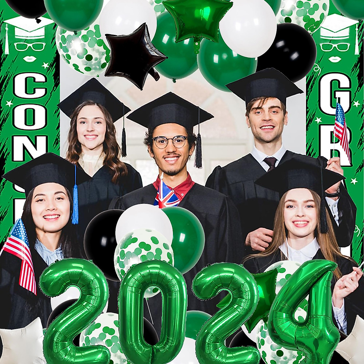 Graduation Decorations 2023 Green Black Graduation Party Supplies 2023 Congrats Grad Porch Sign Green Black 2023 Graduation Balloons Kit 2023 Graduation Party Decorations