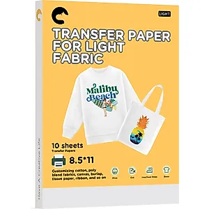 Hiipoo 10pc Light Heat Transfer Paper 8.5x11" Iron-on Transfer Paper for T-Shirt Sheets Printable and Washable Transfer Paper for Inkjet Printer