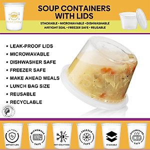 Perfect Settings 16 oz Deli Containers with Lids [40 Sets] Leakproof, Microwavable, Freezer, Dishwasher Safe, Pint Size Plastic Food Storage Container